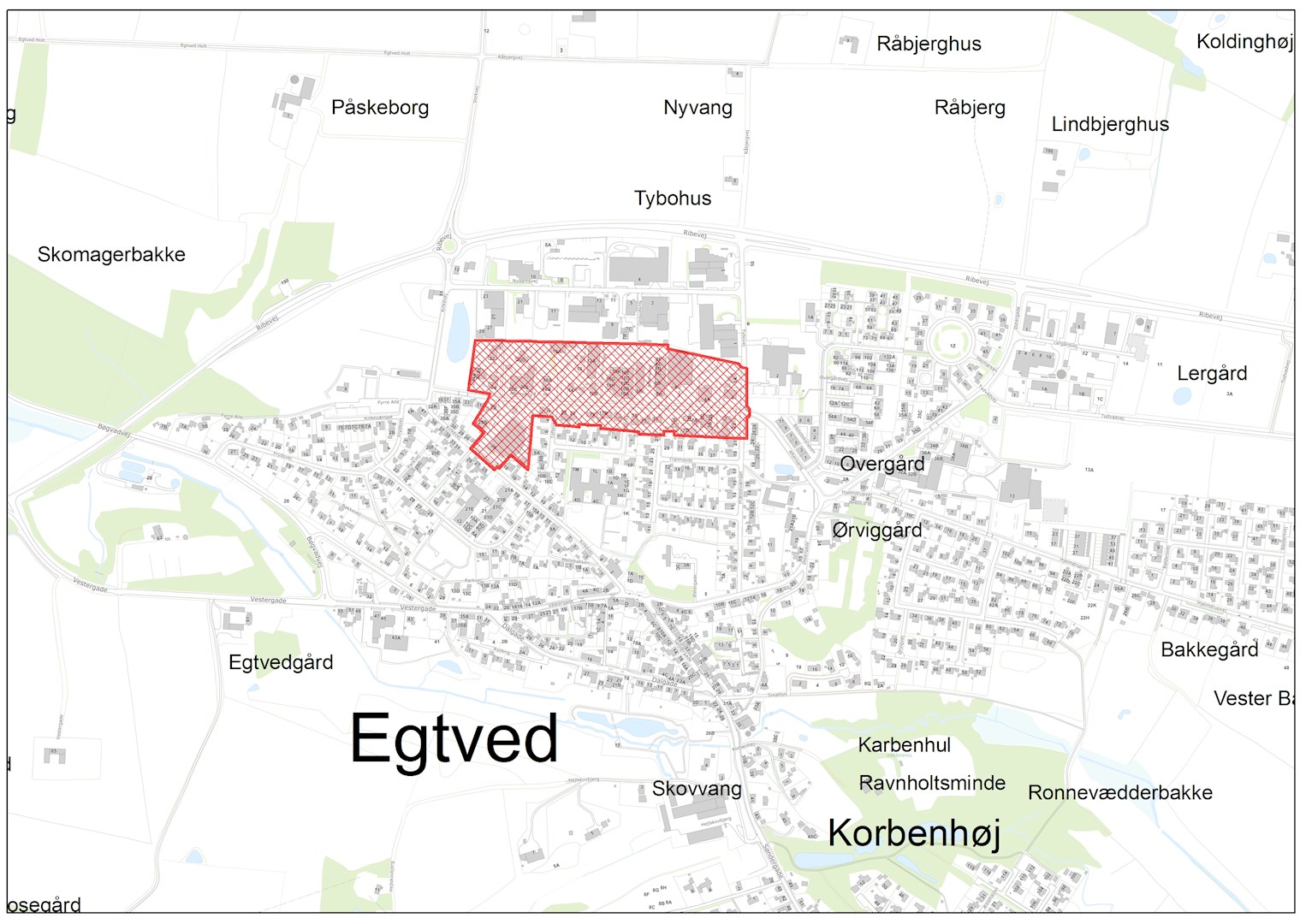 Kort over midtbyafgrænsninger i Vejle Kommune